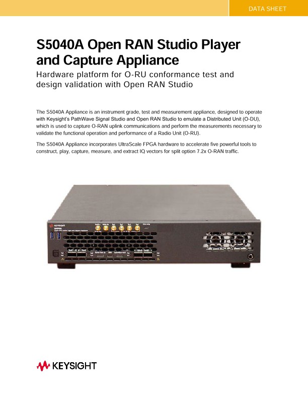 S5040A Open RAN Studio Player and Capture Appliance PDF Asset Page | Keysight